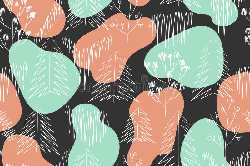 Seamless Forest Pattern in Scandinavian Style. Graphic Contour Spruce ...