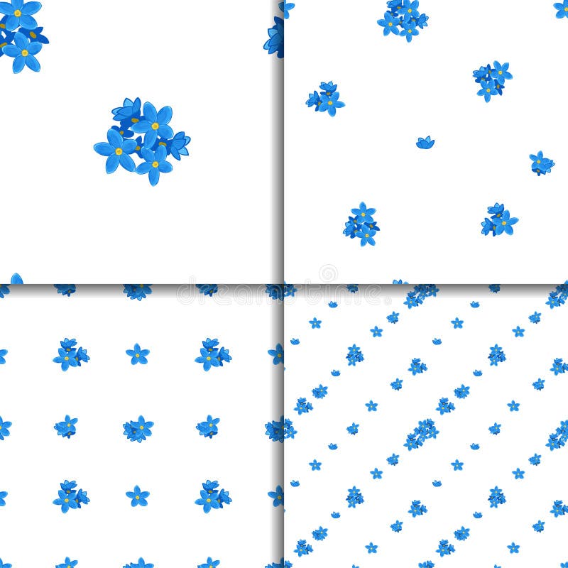 Seamless Forget-me-not Pattern Set Stock Vector - Illustration of style ...