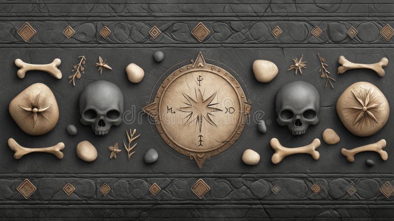 Seamless Fossil Bone and Rune Pattern Embedded in Cracked Volcanic ...