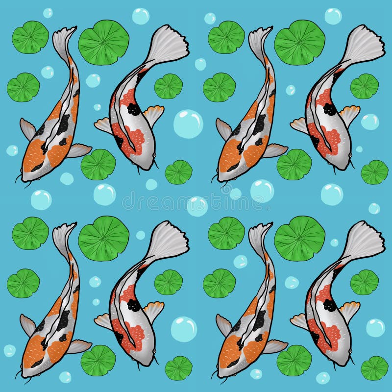 Freehand Painting Seamless Patterns Group of Carp Fish Stock ...