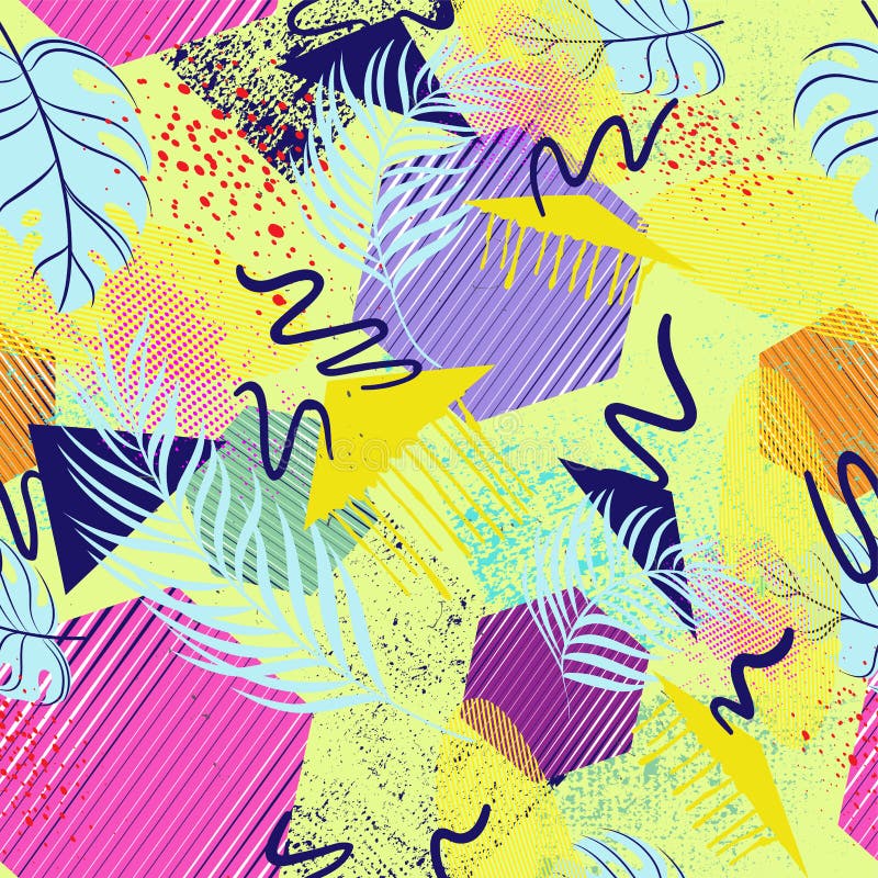 Seamless Fresh Exotic Abstract Pattern with Paln Leaves, Monsteras ...