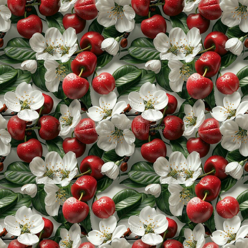 Seamless Fruit Pattern with Cherries Stock Illustration - Illustration ...