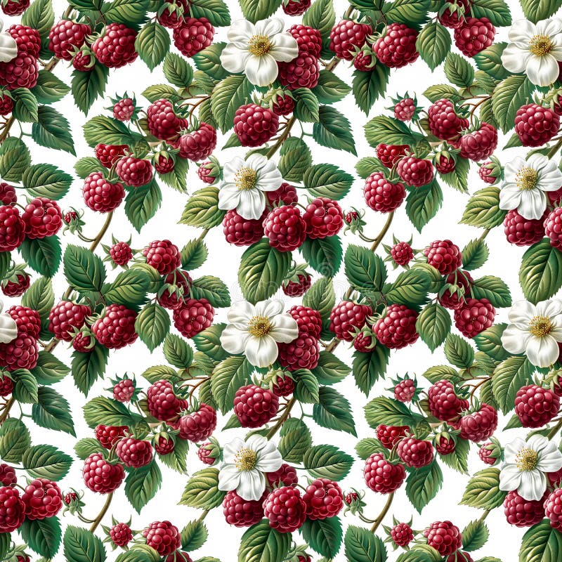 Seamless Fruit Pattern with Raspberries Stock Illustration ...