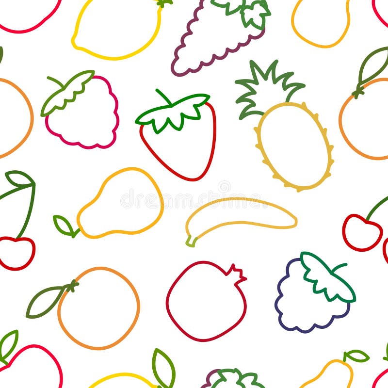 Seamless Fruits Vector Pattern, Bright Color Background with ...