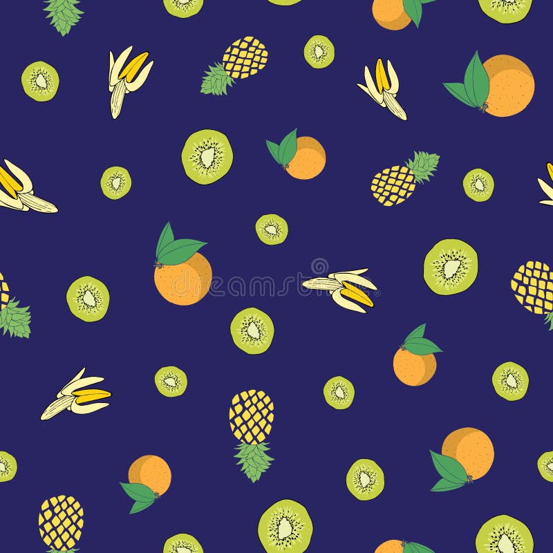 Seamless Fruits Pattern on Dark Blue Background Stock Vector ...