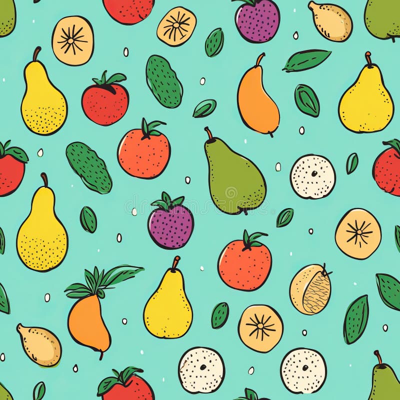 Seamless Fruits Pattern - Sketch or Doodle of Fruit Mix Illustrations ...