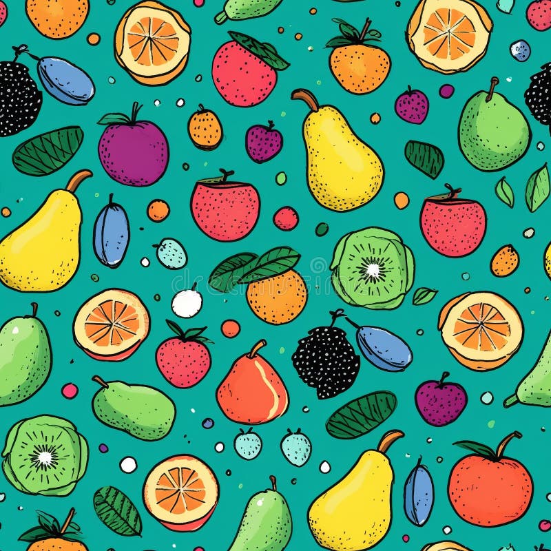 Seamless Fruits Pattern - Sketch or Doodle of Fruit Mix Illustrations ...