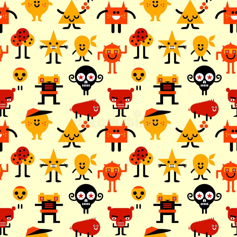 Seamless Funny Doodles Pattern Stock Vector - Illustration of drawn ...