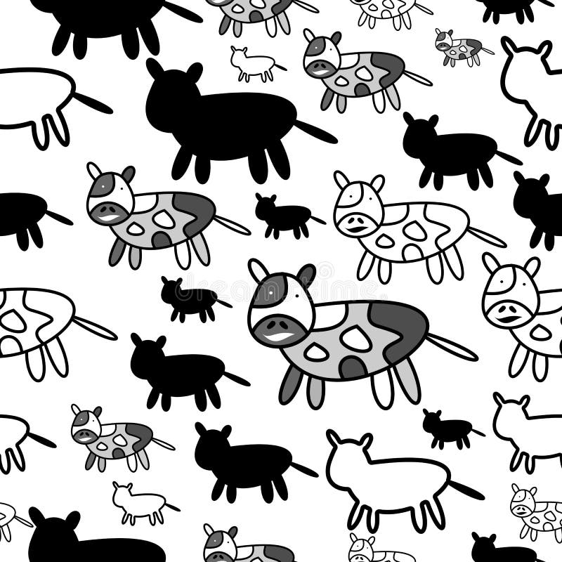 Seamless Funny Pattern with Doodle Cartoon Cow Stock Vector ...