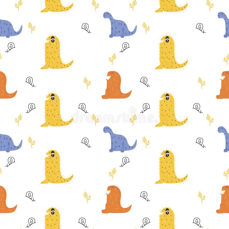 Seamless Funny Pattern with Monsters Similar To Dinosaurs, Illustration ...