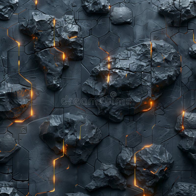 Futuristic Cracked Stone Texture with Glowing Veins Stock Illustration ...