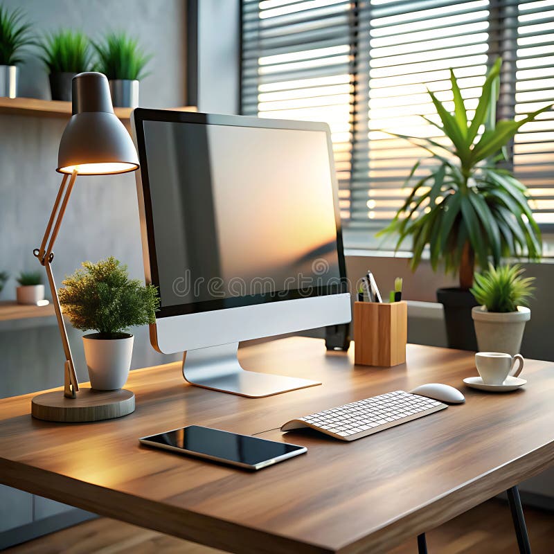 Seamless Gadget Integration in a Modern, Minimalist Office Desk Setup ...