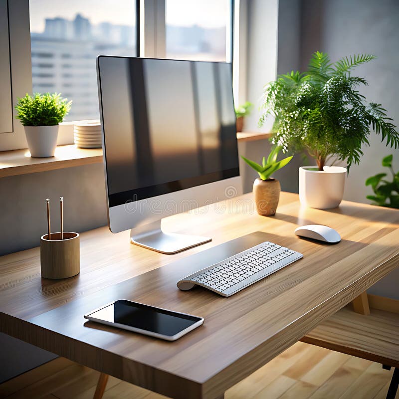 Seamless Gadget Integration in a Modern, Minimalist Office Desk Setup ...