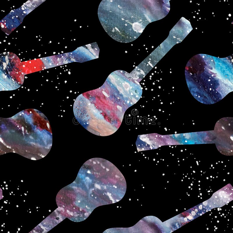 Seamless Galaxy Pattern Silhouette of a Guitar in Outer Space Stock ...