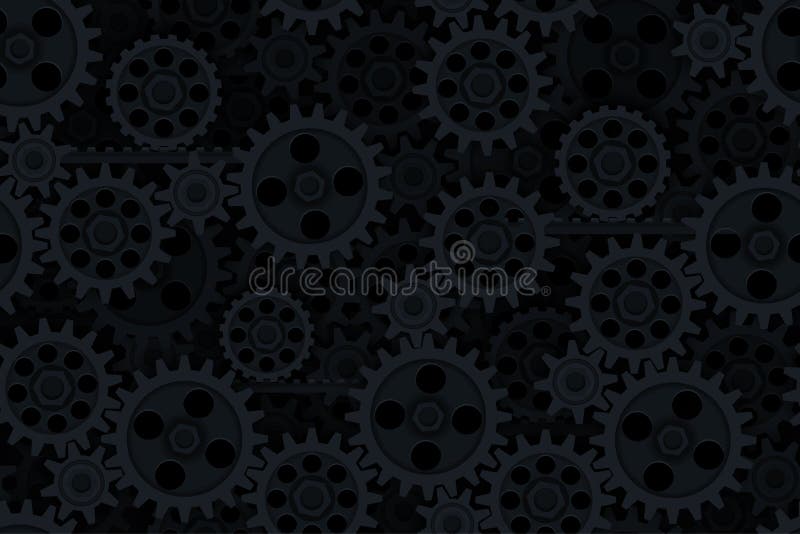 Seamless Gears Pattern Black Tech Background. Industrial Mechanics ...