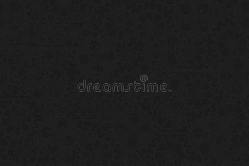 Seamless Gears Pattern Dark Gray Black Tech Background. Industrial ...