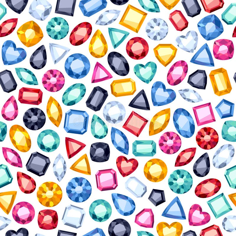 Seamless Gemstones Pattern on White. Stock Vector - Illustration of ...