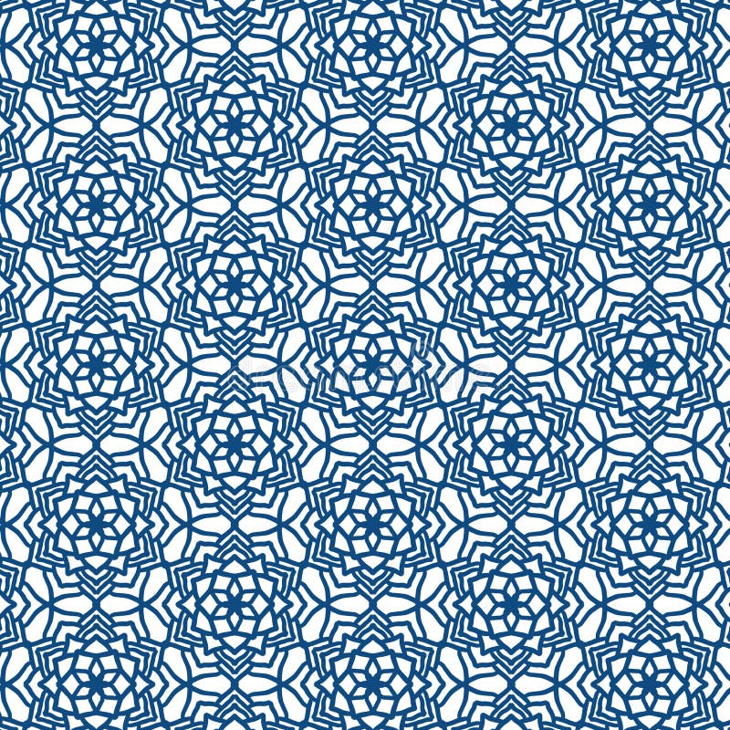 Seamless Geometric Blue Mandala Pattern in Classic Style. Stock ...