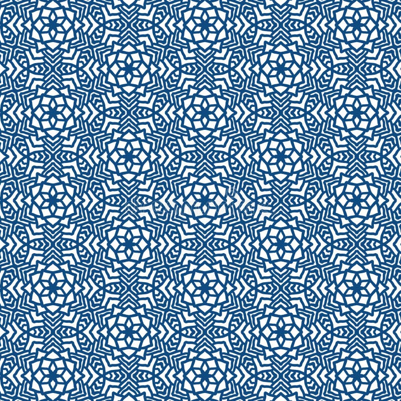 Seamless Geometric Blue Mandala Pattern in Classic Style. Stock ...