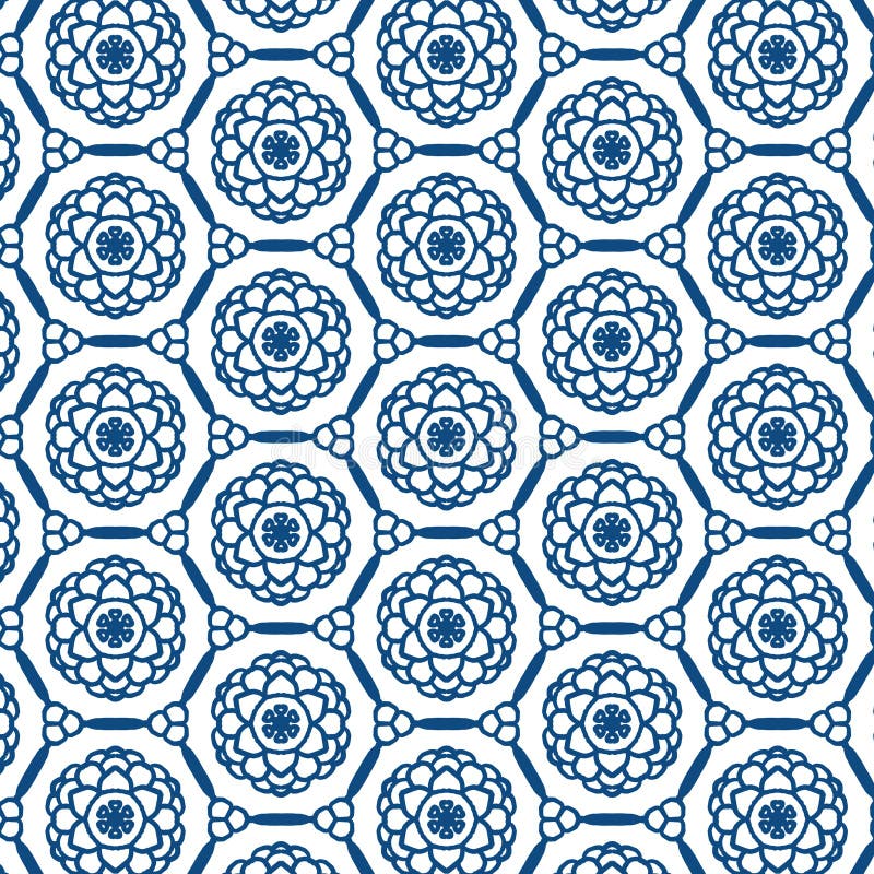 Seamless Geometric Blue Mandala Pattern in Classic Style. Stock ...