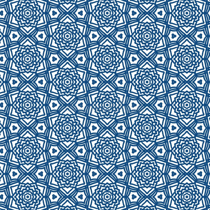 Seamless Geometric Blue Mandala Pattern in Classic Style. Stock ...