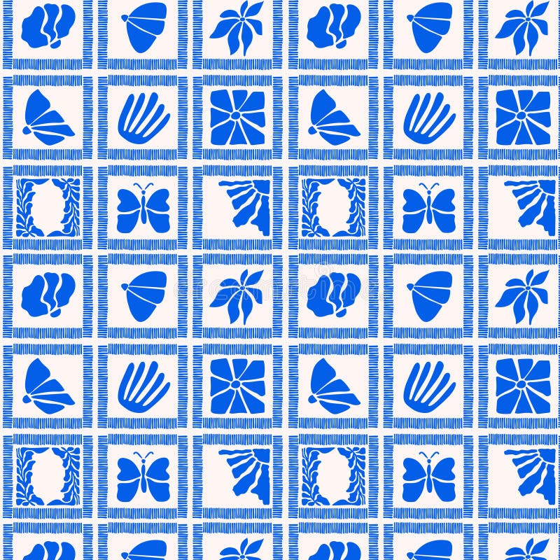 Seamless Geometric Blue Retro Pattern in Patchwork Style Stock Vector ...