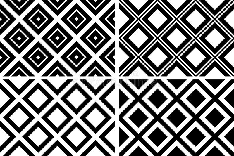 Seamless Geometric Checked Black and White Patterns Set Stock Vector ...