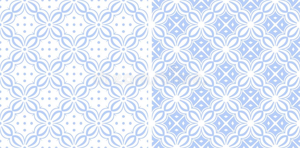 Seamless Geometric Checked Light Blue Patterns Set Stock Vector ...