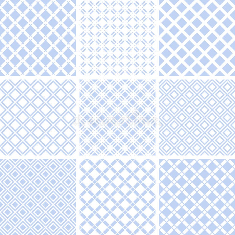 Seamless Geometric Checked Light Blue Patterns Set Stock Vector ...
