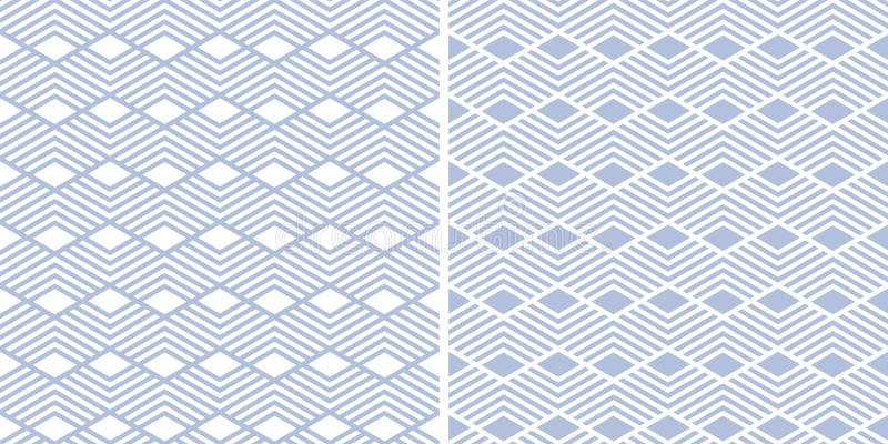 Seamless Geometric Diamonds and Stripes Patterns. Blue and White ...