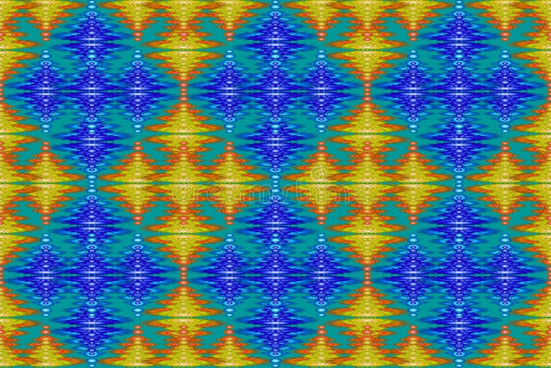 Seamless Geometric Ethnic Fabric Pattern, Blue Yellow Gold Floral ...