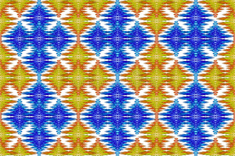 Seamless Geometric Ethnic Fabric Pattern, Blue Yellow Gold Floral ...