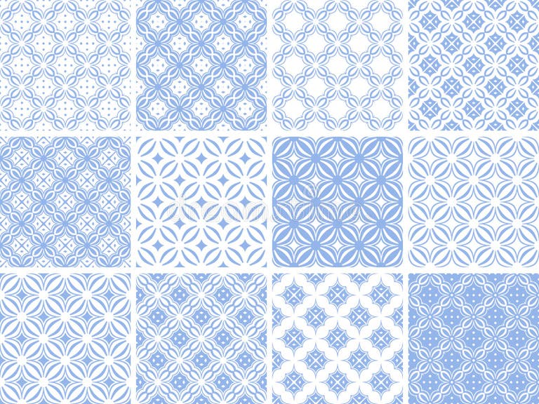 Seamless Geometric Light Blue Patterns Set Stock Vector - Illustration ...