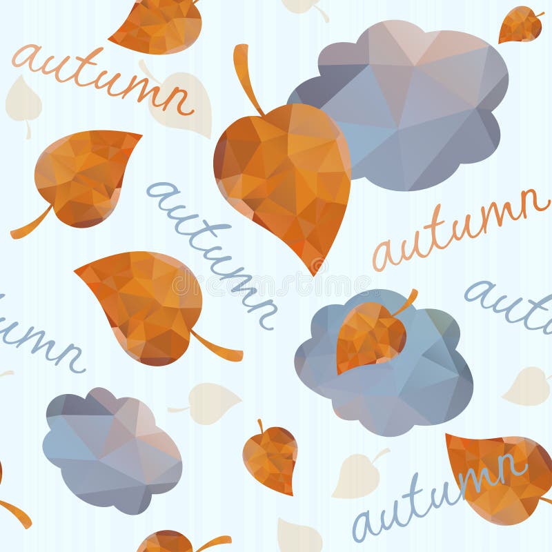 Seamless Geometric Pattern with Autumn Leaves and Clouds. Stock ...