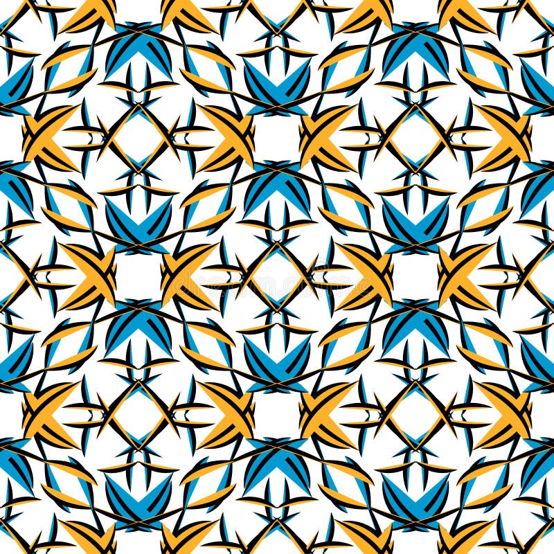 Seamless Geometric Pattern, Basic Colors of Orange Blue Black. Vector ...