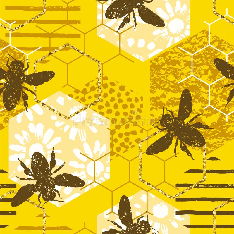 Seamless Geometric Pattern with Bee. Modern Abstract Honey Design ...