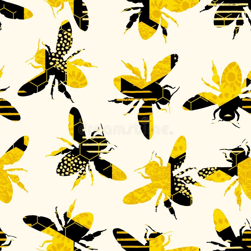 Seamless Geometric Pattern with Bee. Stock Vector - Illustration of ...