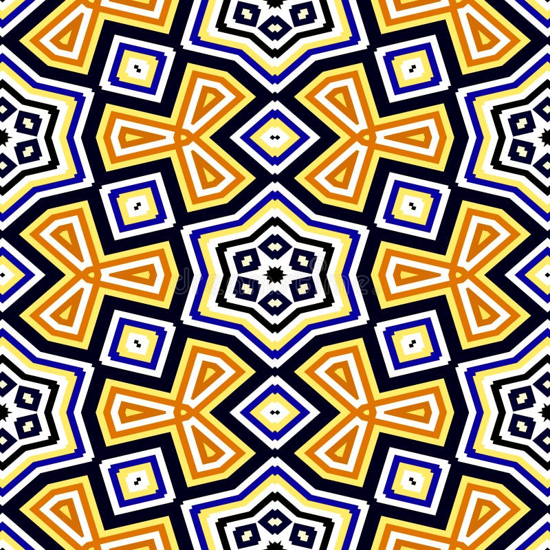 Seamless Geometric Pattern in Black, Blue, Yellow, Orange Stock ...