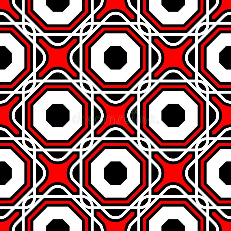 Seamless Geometric Pattern. Black Red and White Background Stock Vector ...