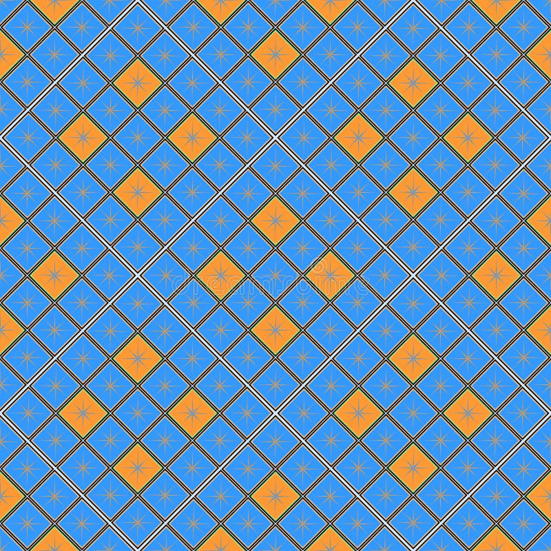 Seamless Geometric Pattern, Blue and Orange Diamond with a Star Stock ...