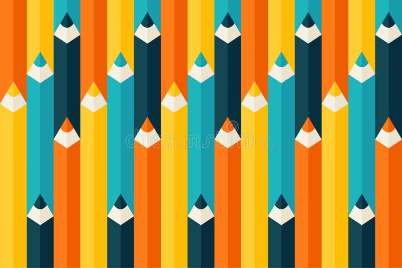 Seamless Geometric Pattern with Colorful Pencils. Vector Illustration ...