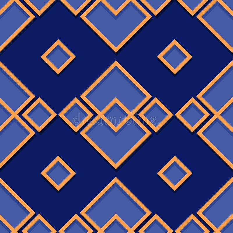 Seamless Geometric Pattern. Deep Blue and Orange 3d Design Stock Vector ...