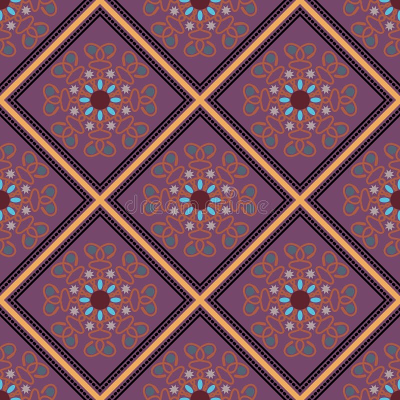 Seamless Geometric Pattern, Diamonds with Beautiful Unusual Flowers ...