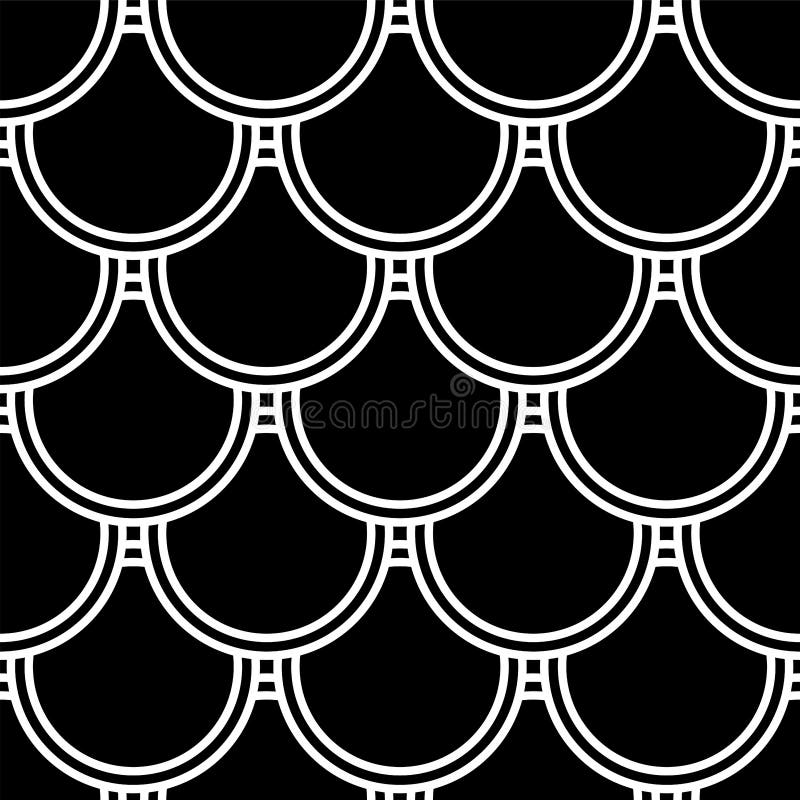 Seamless Geometric Pattern with Fish Scale Motif. Black Textured ...