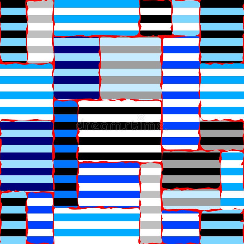Horizontal Blue Strips Pattern in a Patchwork Collage Style. Stock ...
