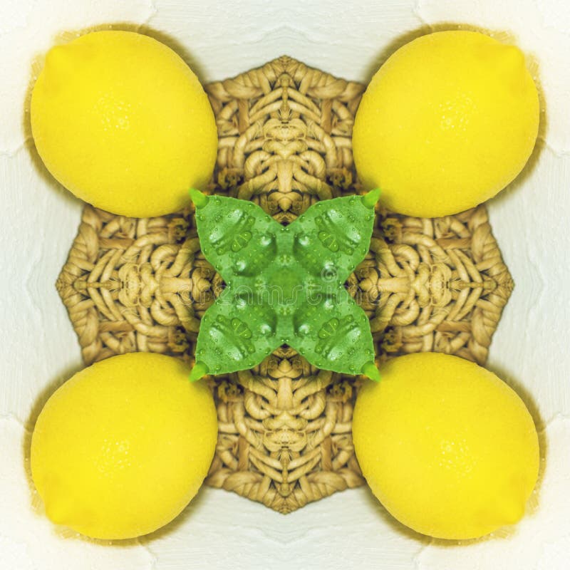 Seamless Geometric Pattern of Lemon, Leaves, Wicker Baskets Stock Photo ...