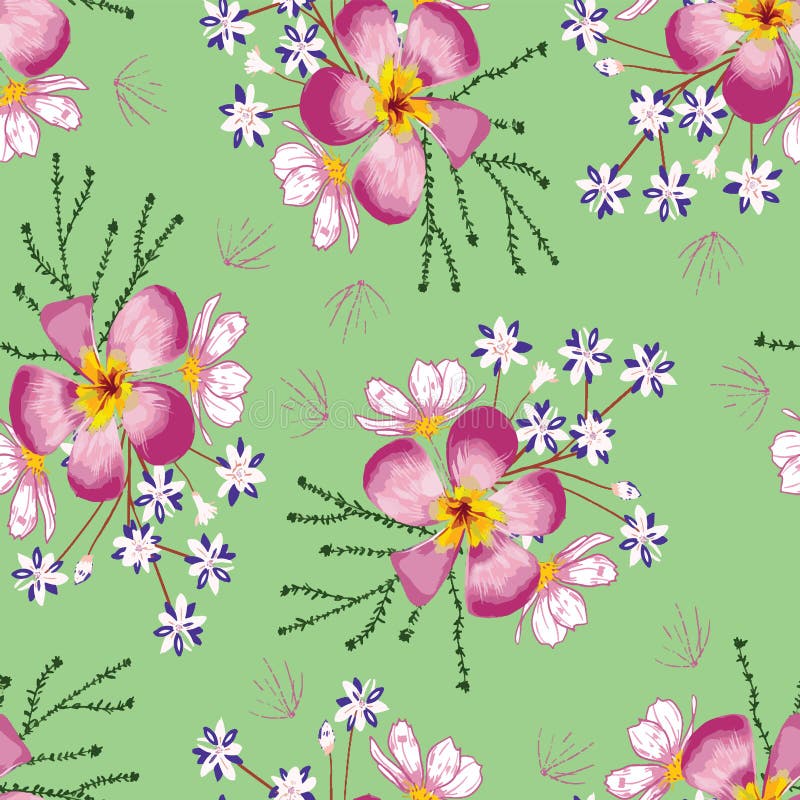 Beautiful Hibiscus Flower with Leave Seamless Pattern Design Stock ...