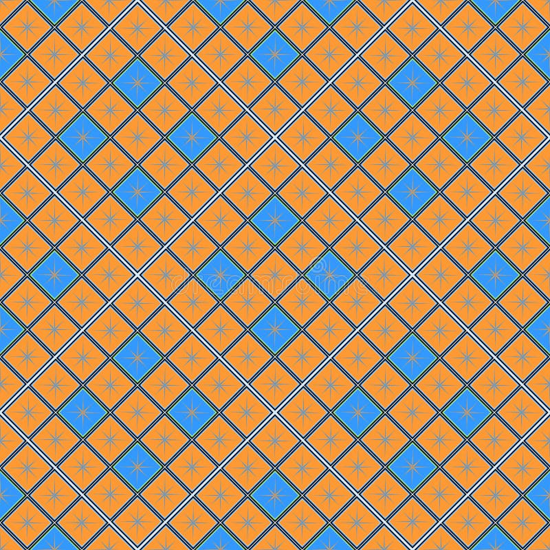 Seamless Geometric Pattern, Orange and Blue Diamond with a Star Stock ...