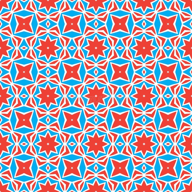 Seamless Geometric Pattern with Red and Blue Star Shapes and White ...
