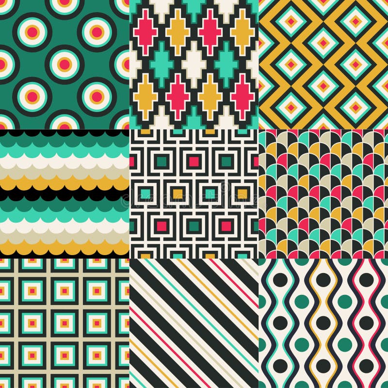 Seamless Geometric Pattern Set Stock Vector - Illustration of ...